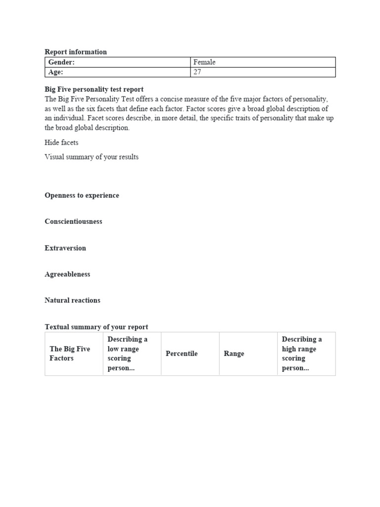 D - Big Five Personality Test | PDF | Human Development | Behavioural ...