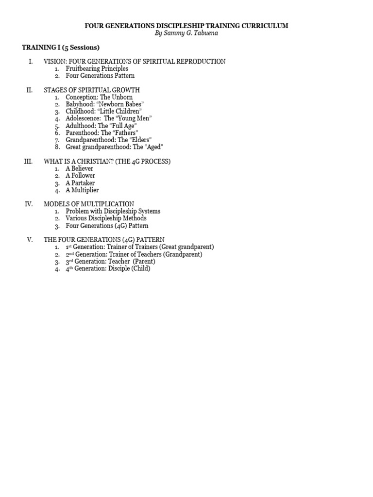 Four Generations Discipleship Curriculum | PDF | Jesus | Baptism