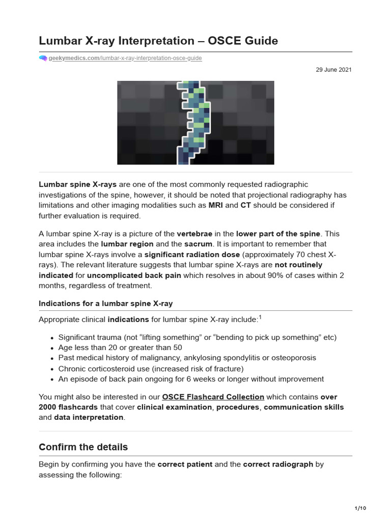 Lumbar X-Ray Interpretation OSCE Guide | PDF