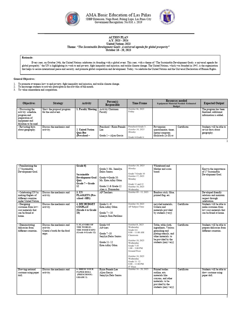 United Nations Action Plan - 2324 | PDF
