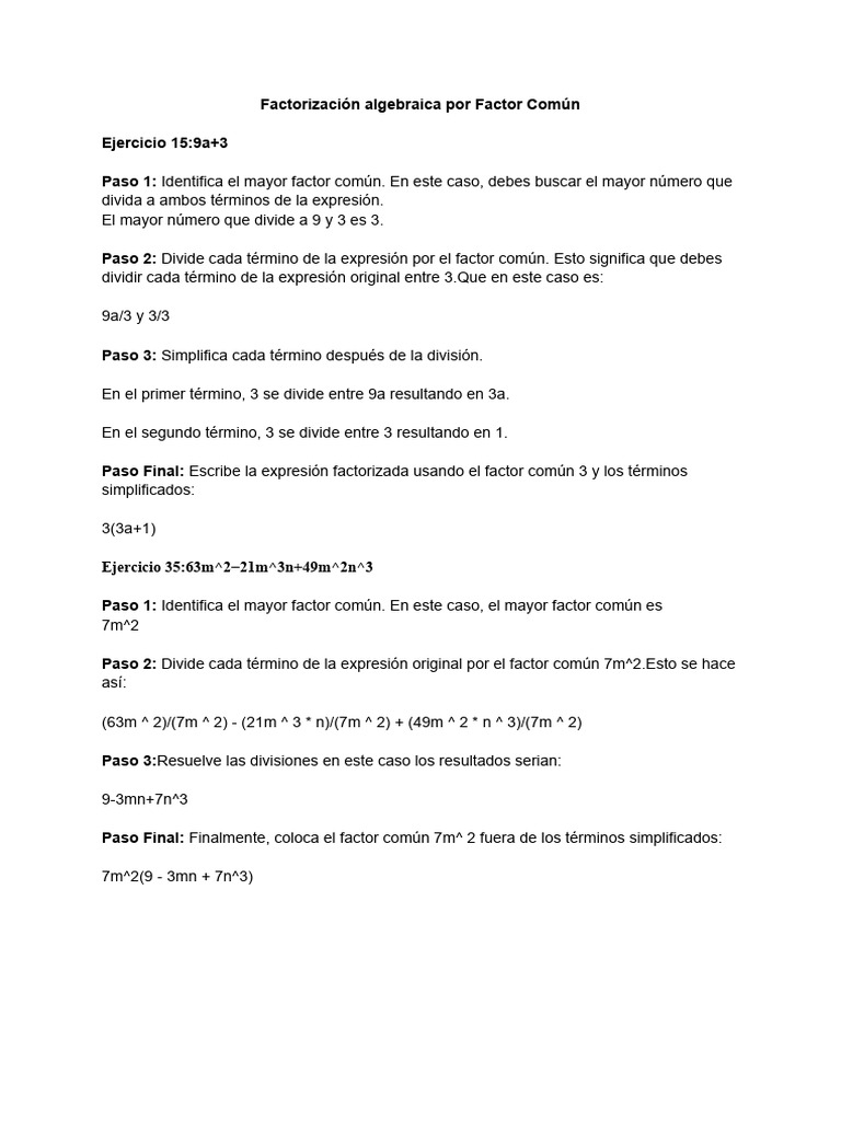 Factorización Algebraica Por Factor Común | PDF | Factorización ...
