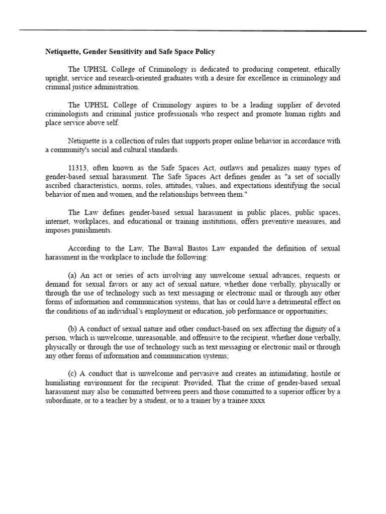 Netiquette, Gender Sensitivity and Safe Space Policy | PDF