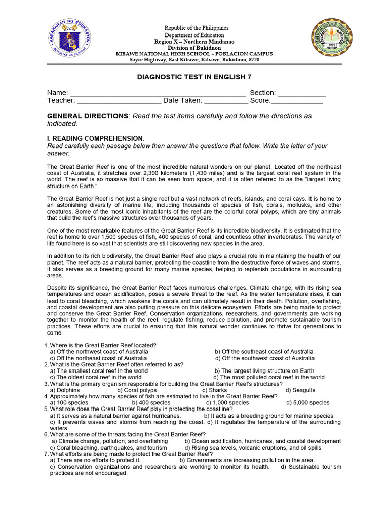 Diagnostic Grade 7 | PDF
