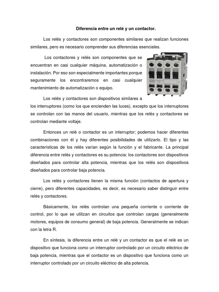 Relé vs Contactor: Diferencias Clave | PDF