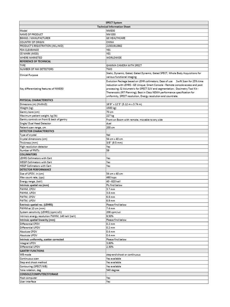 GE NM830 Gamma Camera Overview | PDF | Medical Physics | Imaging