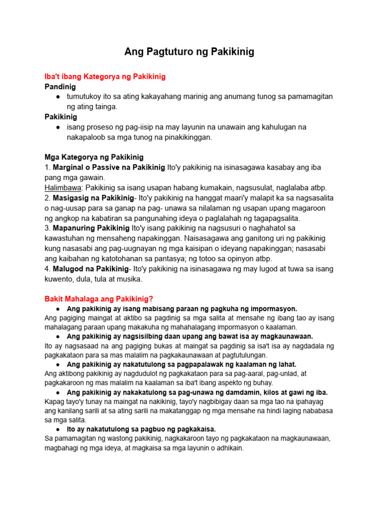 Ang Pagtuturo NG Pakikinig | PDF