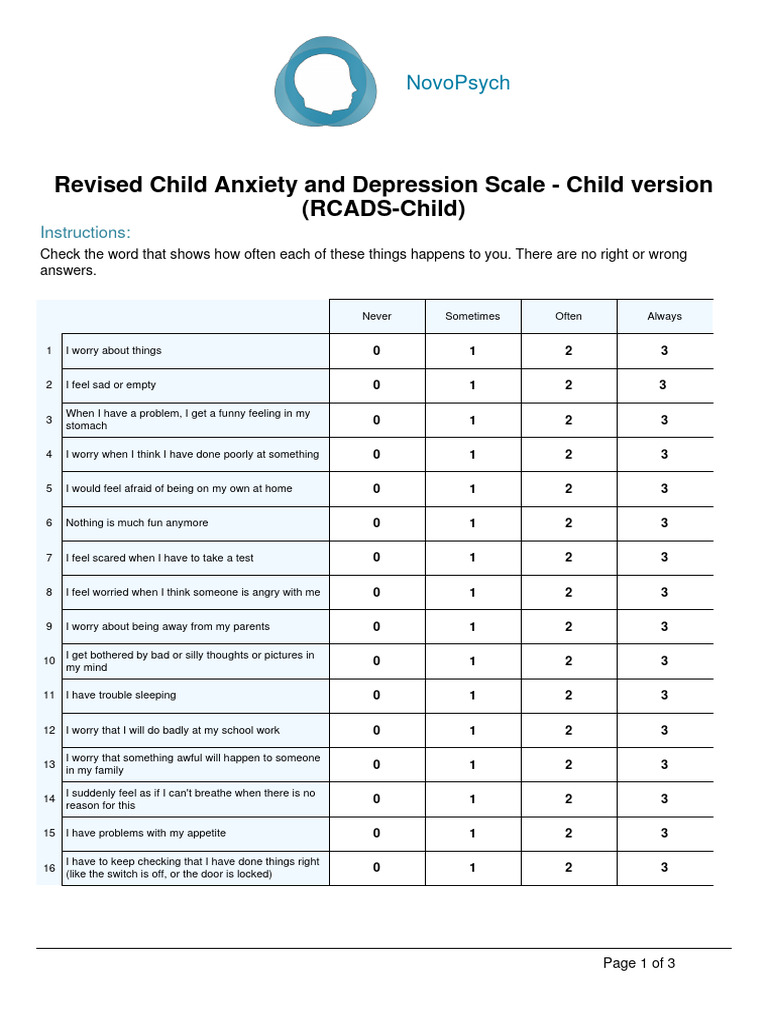 Rcads-Child Template | PDF | Thought | Mental Health