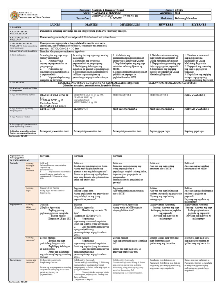 DLL MTB3 Q2 W10 | PDF