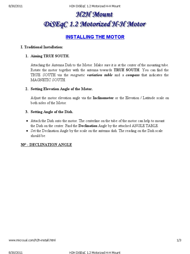 H2H DiSEqC 1.2 Motorized H-H Mount | PDF | Compass | Telecommunications ...
