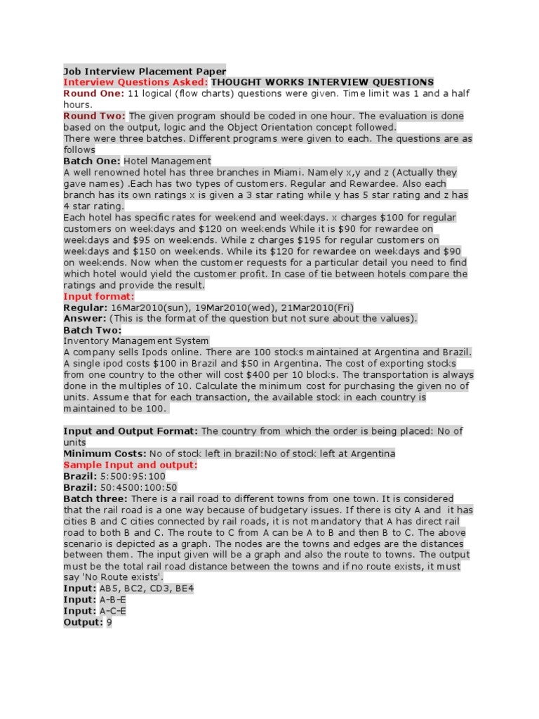 ThoughtWorks Interview Questions Cover Programming, Database Design | PDF