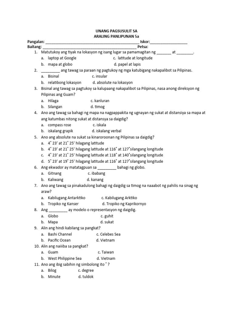 UNANG PAGSUSULIT SA Aral Pan. | PDF