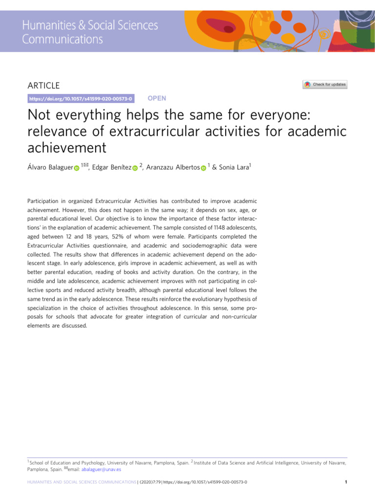 Not Everything Helps The Same For Everyone: Relevance of Extracurricular Activities For Academic ...