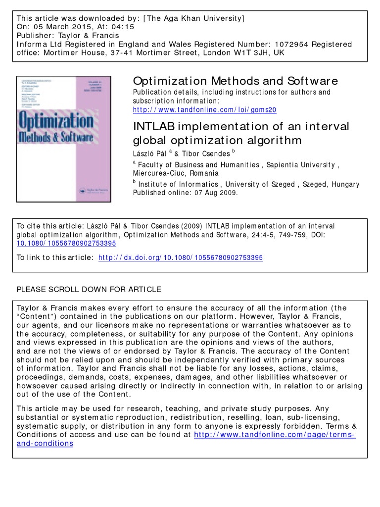 Optimization Methods and Software | PDF | Mathematical Optimization | Matlab