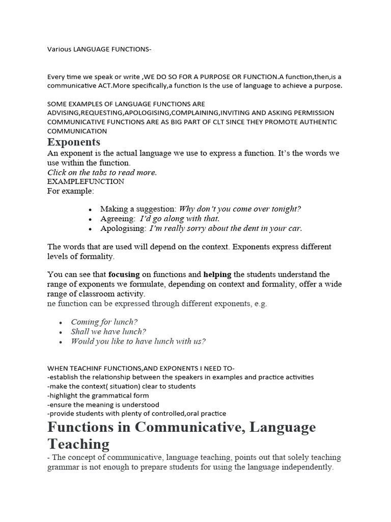 Various LANGUAGE FUNCTIONS | PDF