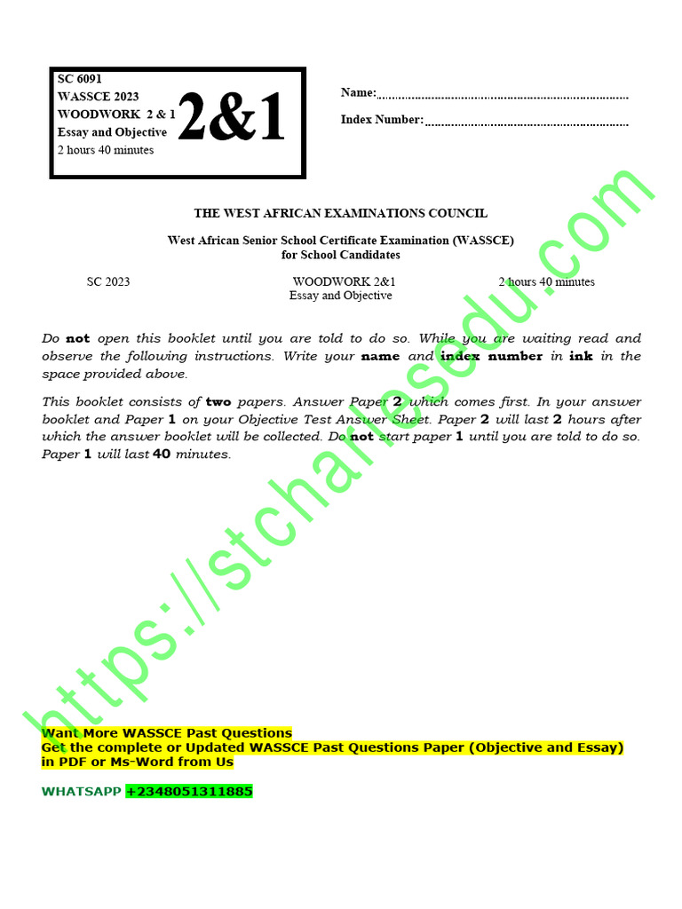 WASSCE WAEC Wood Work Past Questions PDF Download | Download Free PDF ...