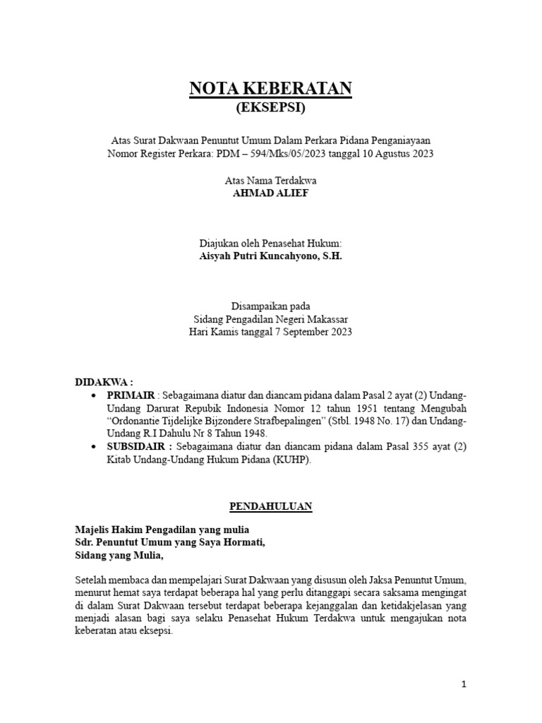 Eksepsi Dakwaan Ahmad Alief | PDF | Politik | Ilmu Sosial