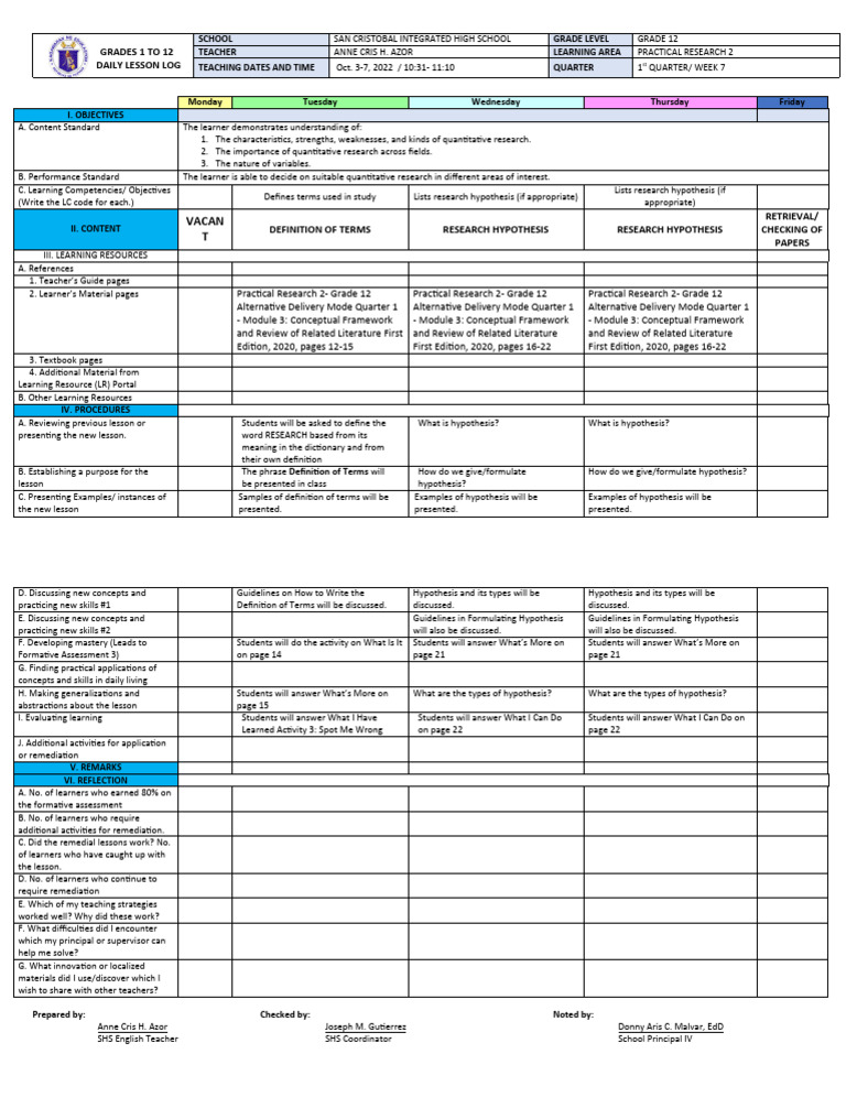 2nd Q-2022-2023 PR2 DLL - Week 7 | PDF
