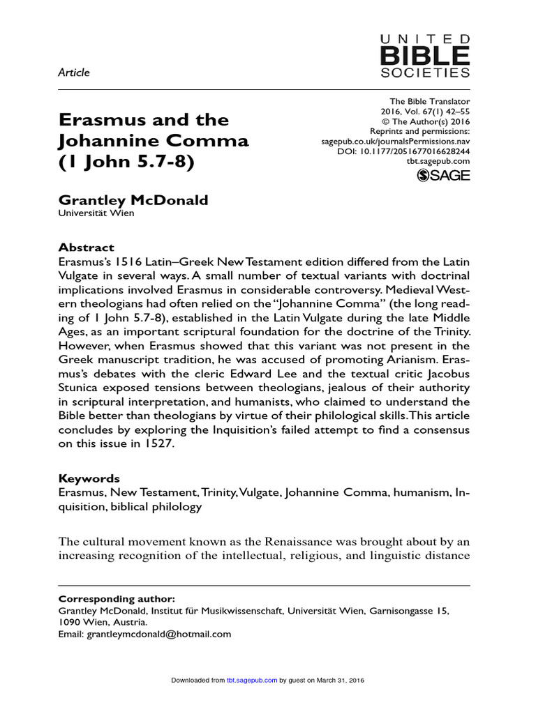 Erasmus_and_the_Johannine_Comma_1_John_5 | PDF | New Testament | Bible