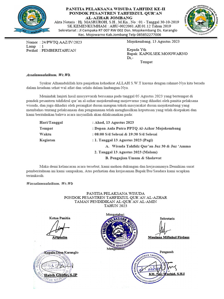 Pemberitahuan Acara Ke Polsek | PDF