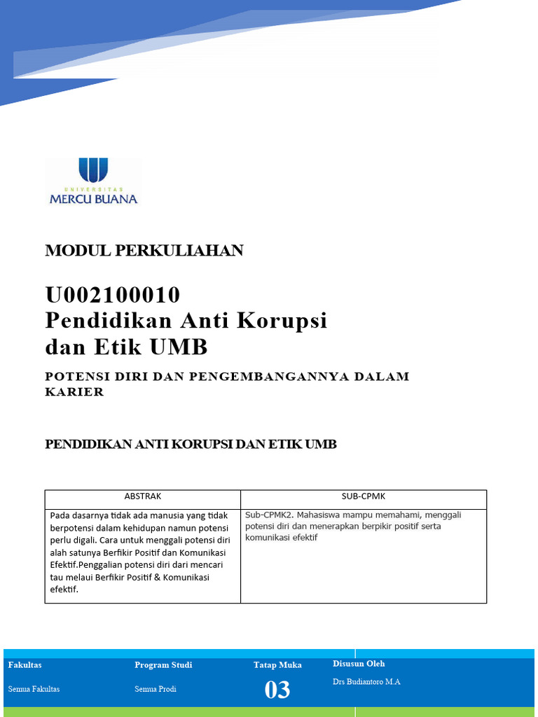 Modul 3 Pendidikan Anti Korupsi Dan Etik Umb | PDF