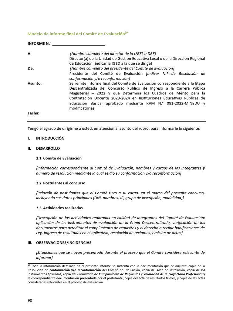 Modelo de Informe Final 2023 | PDF