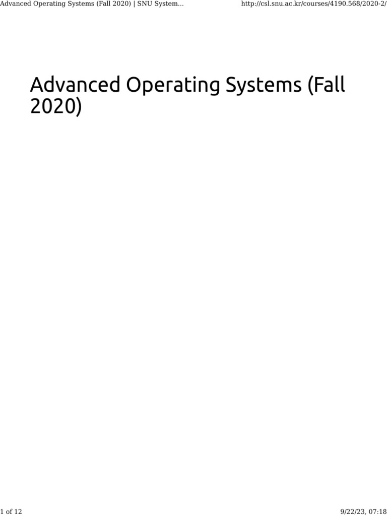 Advanced Operating Systems Course 2020 | PDF | Operating System ...