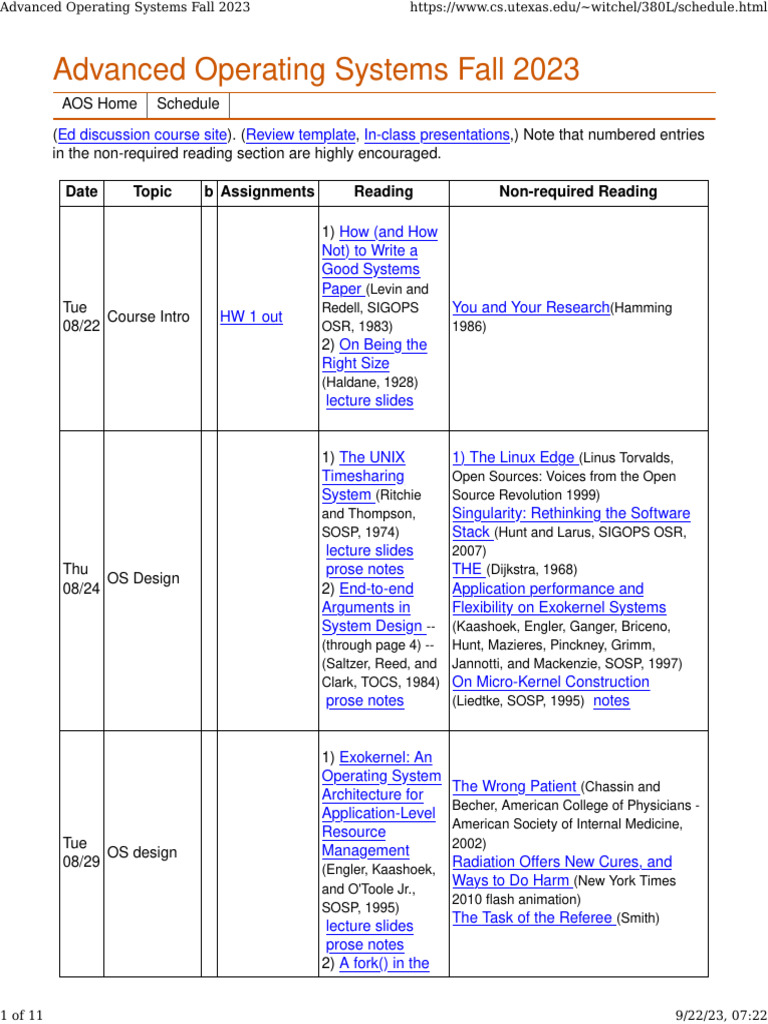 Advanced Operating Systems Fall 2023 Austin | PDF | Operating System ...