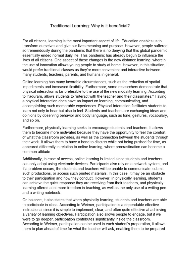 Traditional Learning | PDF