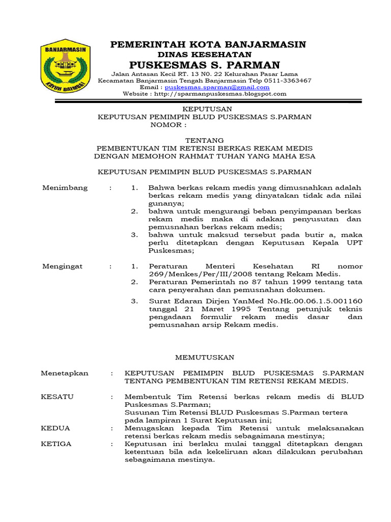 SK Tim Retensi Berkas Rekam Medis | PDF