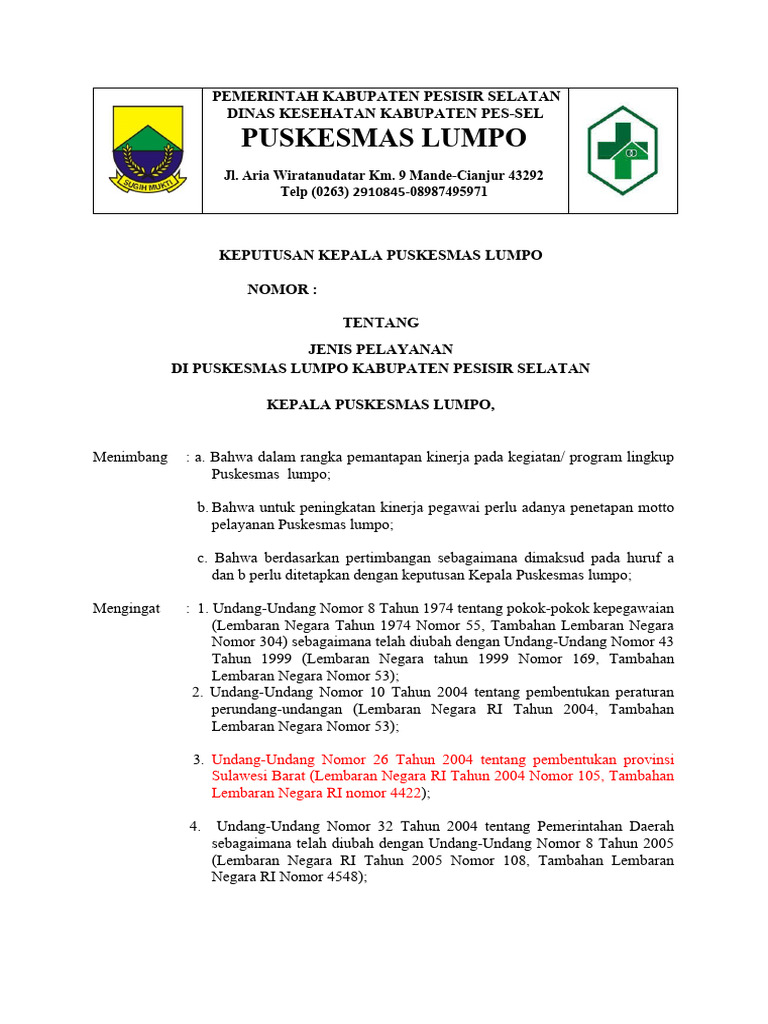 Keputusan Pelayanan Puskesmas Lumpo | PDF | Ilmu Sosial | Sains ...