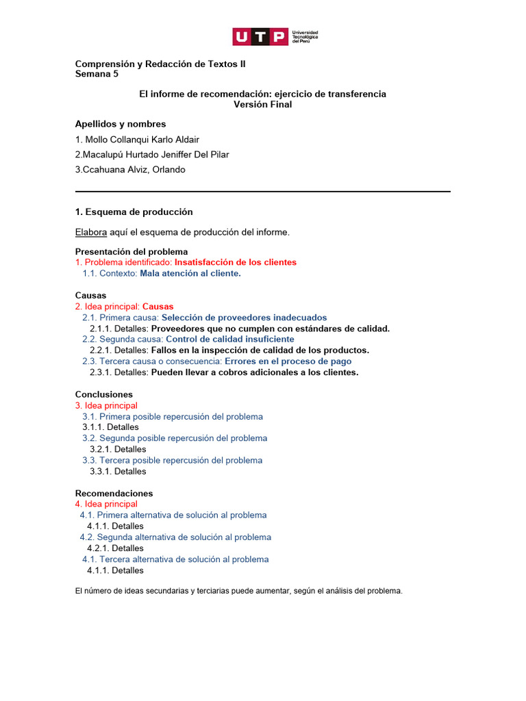 S05Virtual - El Informe de Recomendación - Ejercicio de Transferencia - Formato Borrador | PDF
