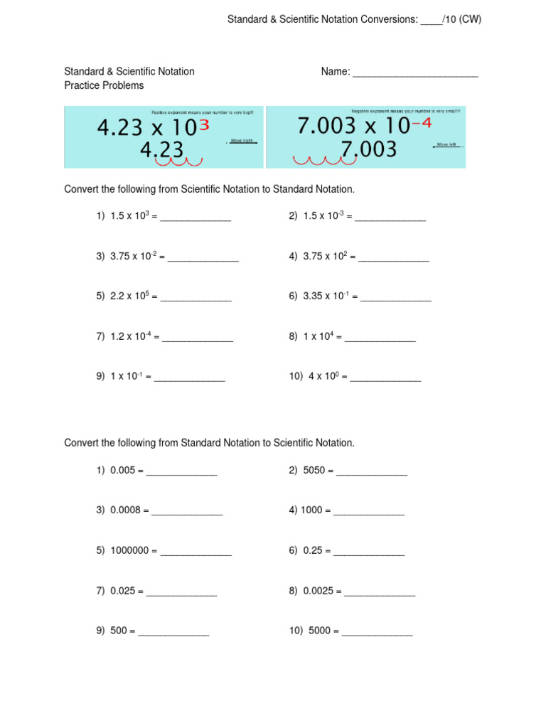 WS - 1 - Scientific Notation | PDF
