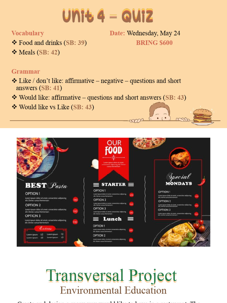 Unit 4 - Food and Drink | PDF | Lunch | Drink