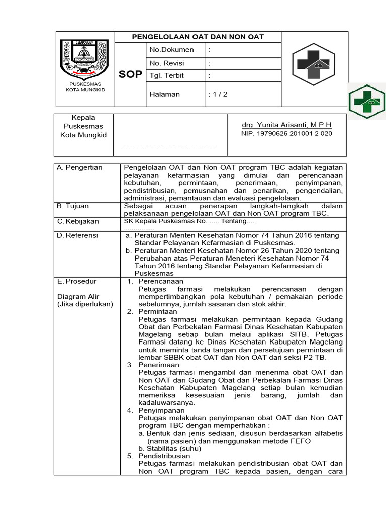 Sop Pengelolaan Obat Oat Dan Non Oat Ok1 | PDF