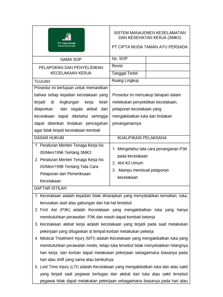 DOk. 40. Prosedur Pelaporan Insiden Atau Ketidaksesuaian K3L | PDF