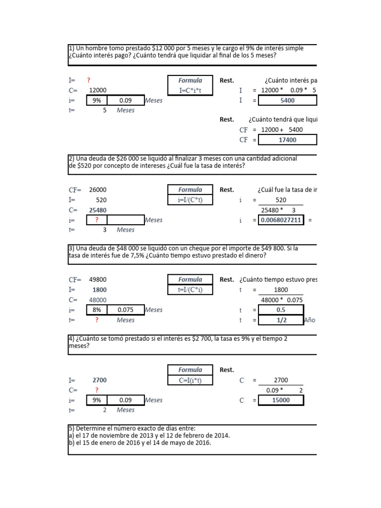 Ejercicios de Interes Simple | PDF