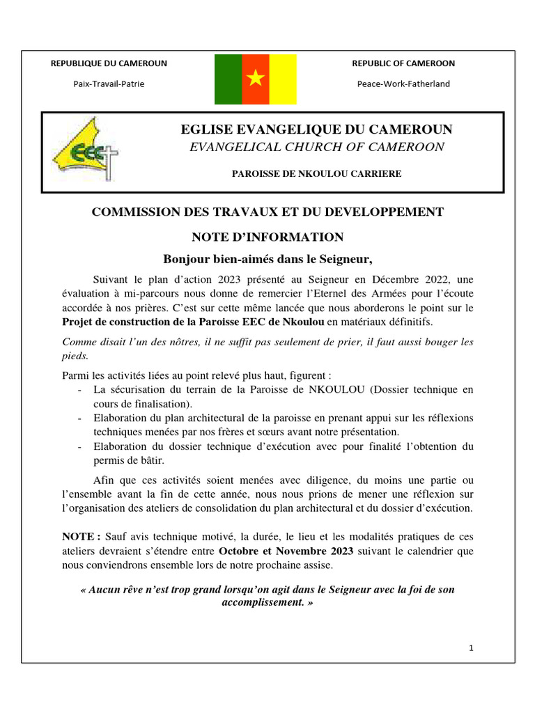 Eec-Nkoulou-Note D'information | PDF
