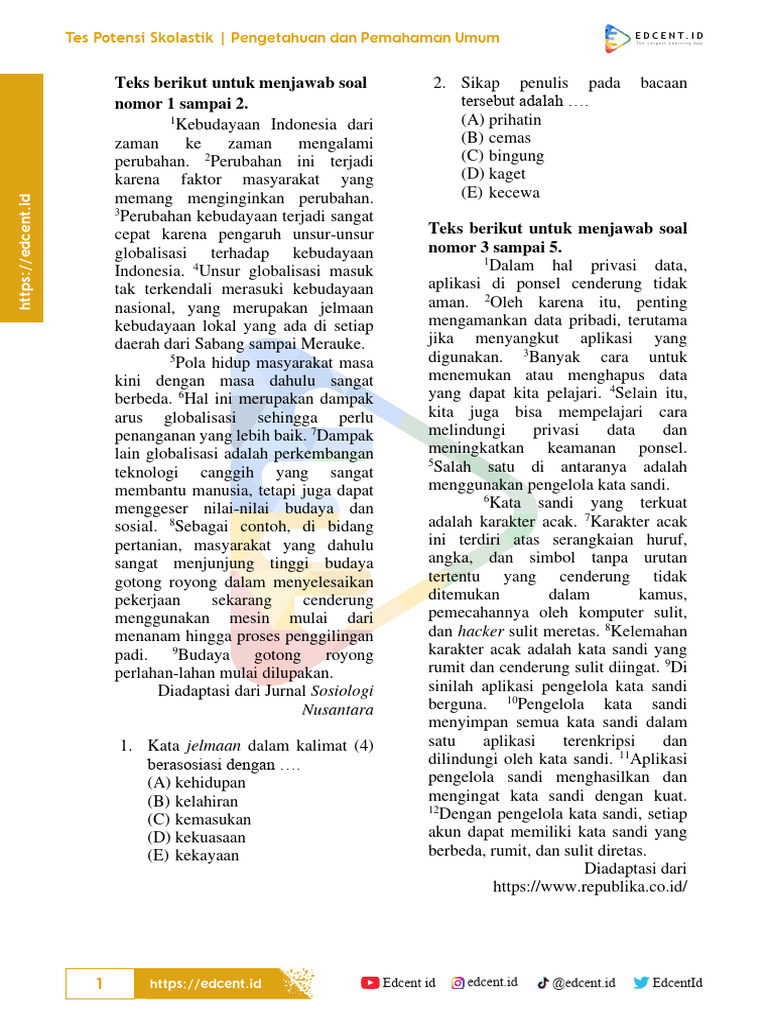 Pengetahuan Dan Pemahaman Umum TPS-text 3-Soal Asli UTBK SNBT | PDF