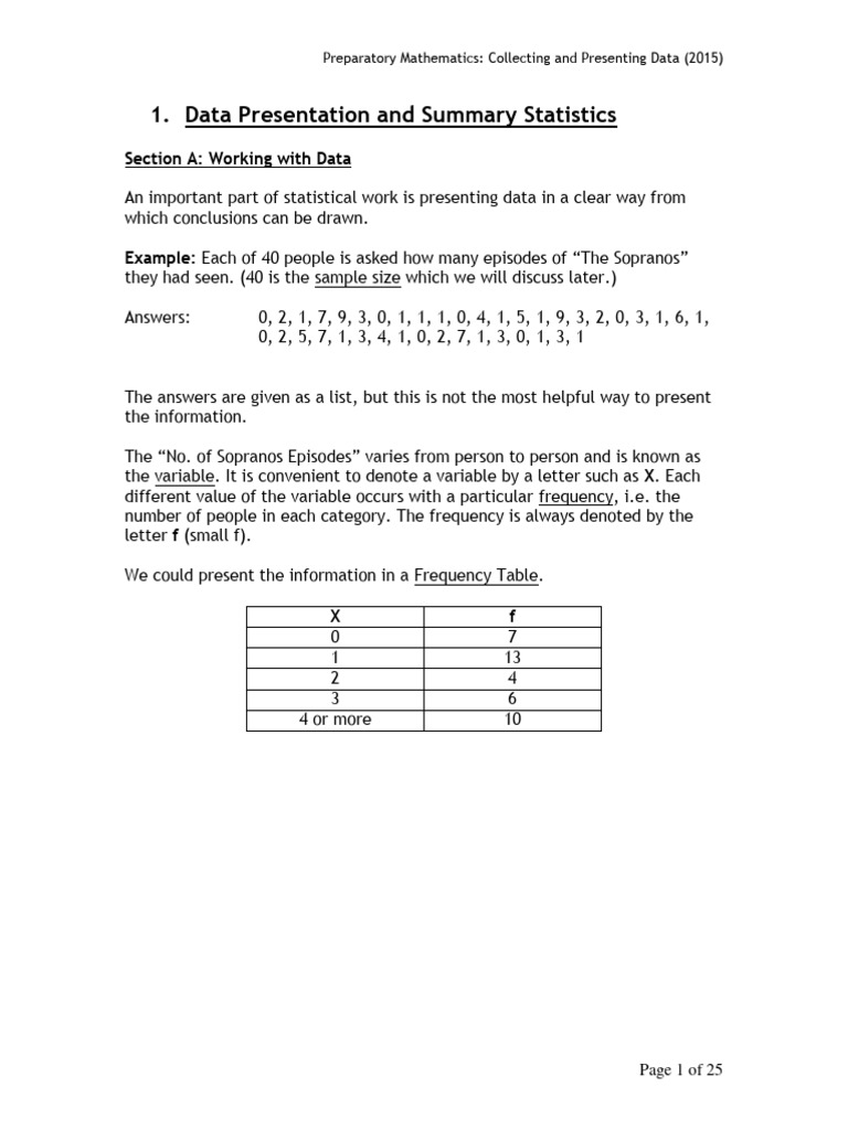 5. Data Presentation and Summary Statistics | PDF
