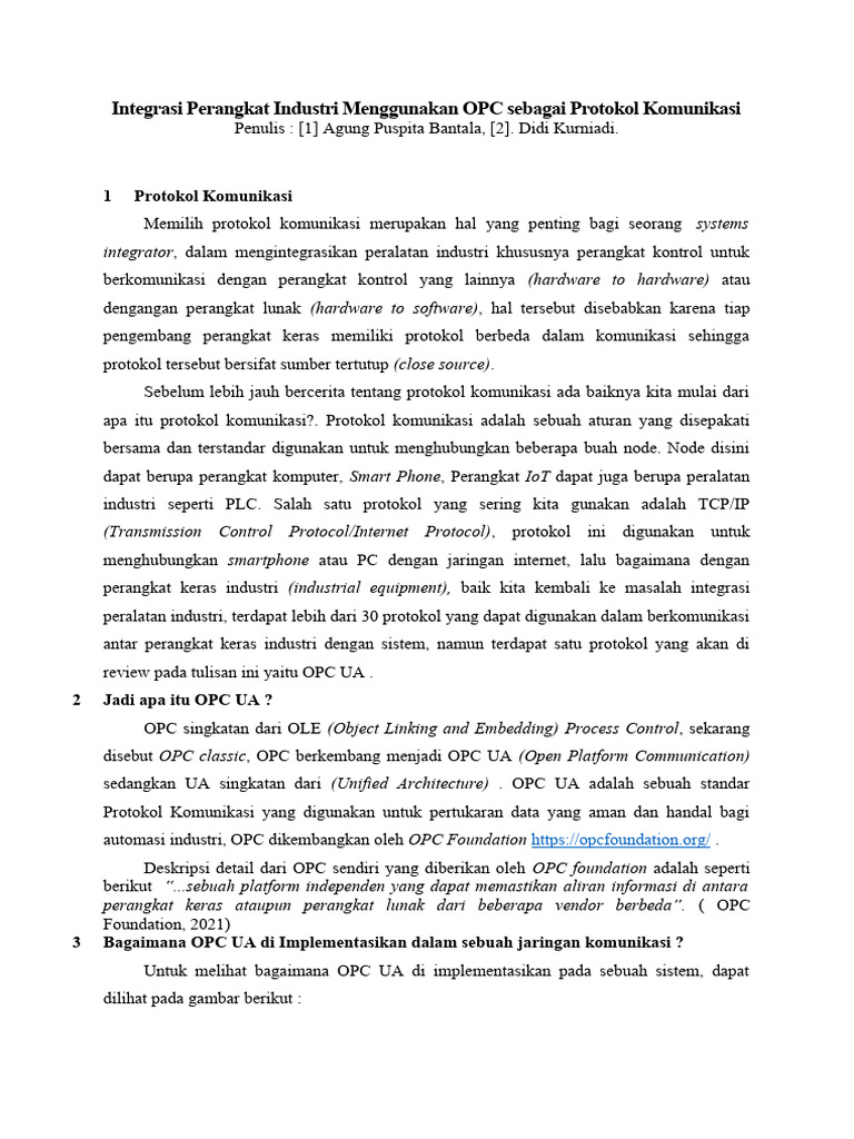 Sistem Integrasi Pada Perangkat Industrial Menggunakan OPC Sebagai Protokol Komunikasi - Revisi2 ...