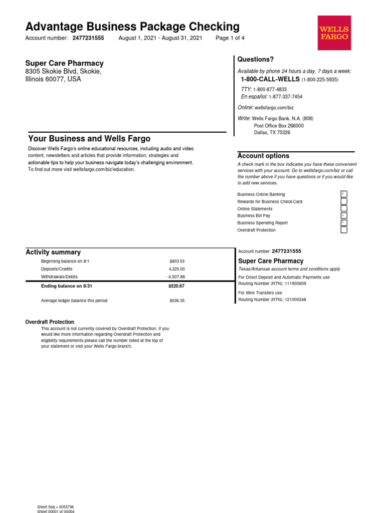 Super Care Pharmacy Bank Statement-August-21 | PDF