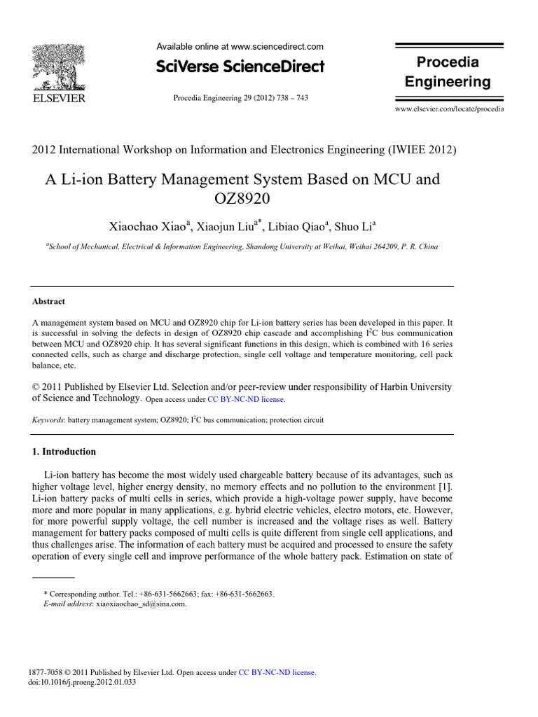 A Li-Ion Battery Management System Based On MCU and OZ8920 | PDF ...