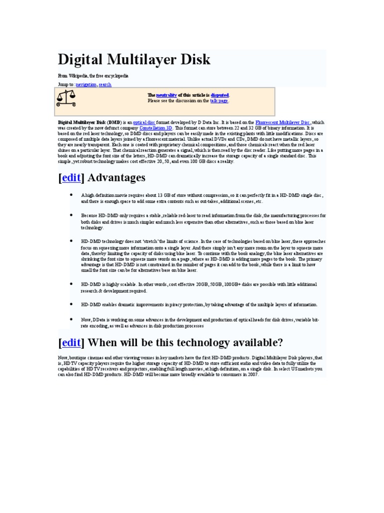 Digital Multi Layer Disk | PDF | Disk Storage | Compact Disc