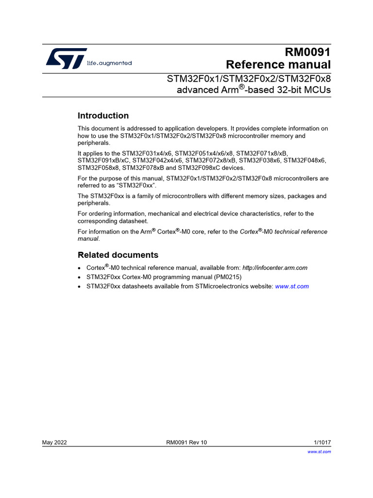 rm0091 stm32f0x1stm32f0x2stm32f0x8 Advanced Armbased 32bit Mcus Stmicroelectronics 1 | PDF