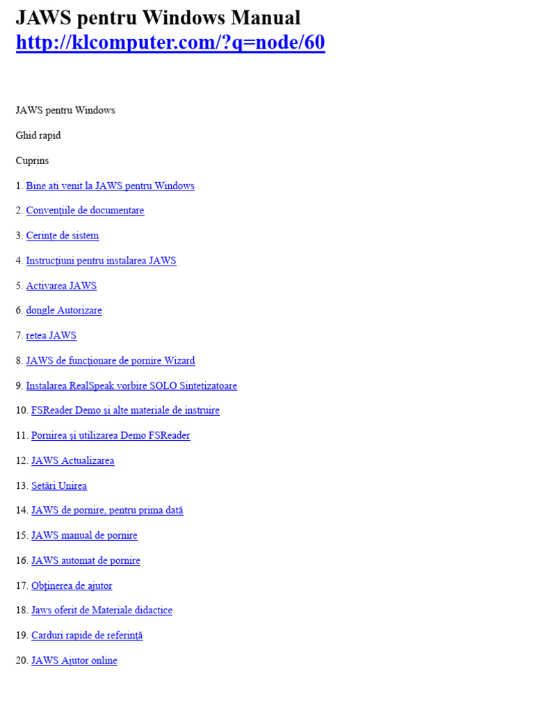 JAWS Pentru Windows Manual | PDF