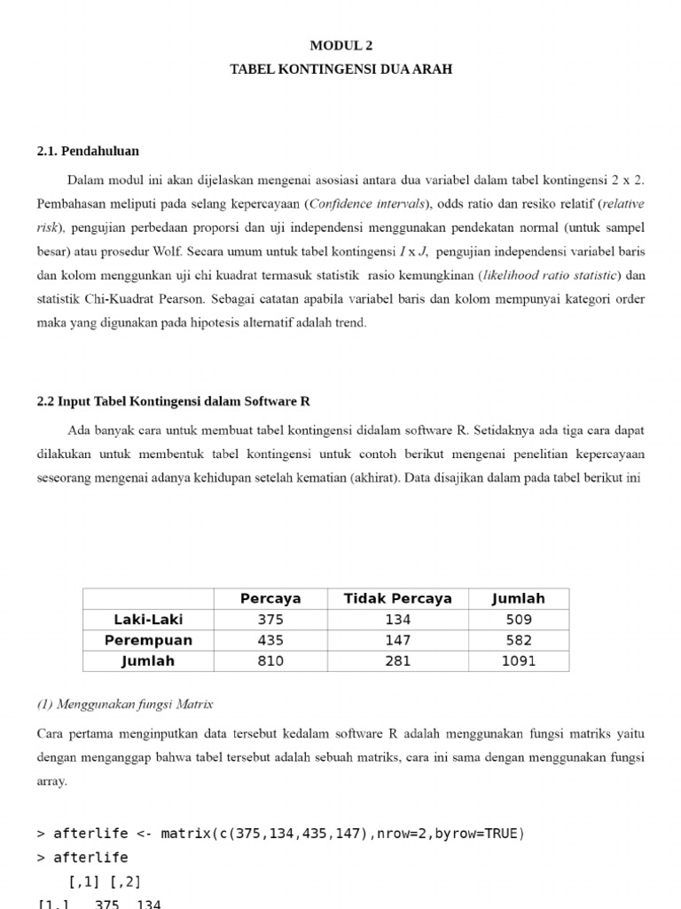 MODUL 2 TABEL KONTINGENSI DUA ARAH - PDF | PDF