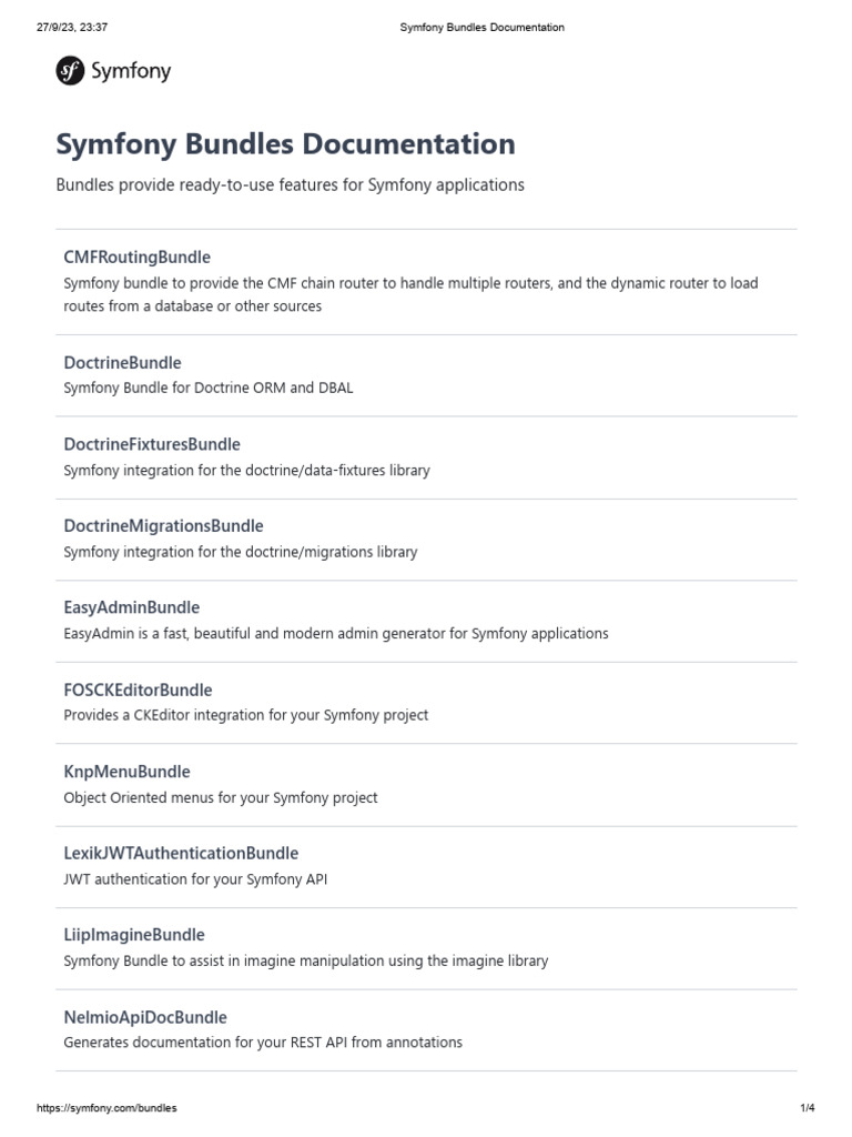 Symfony Bundles Documentation Pdf Library Computing Java Script
