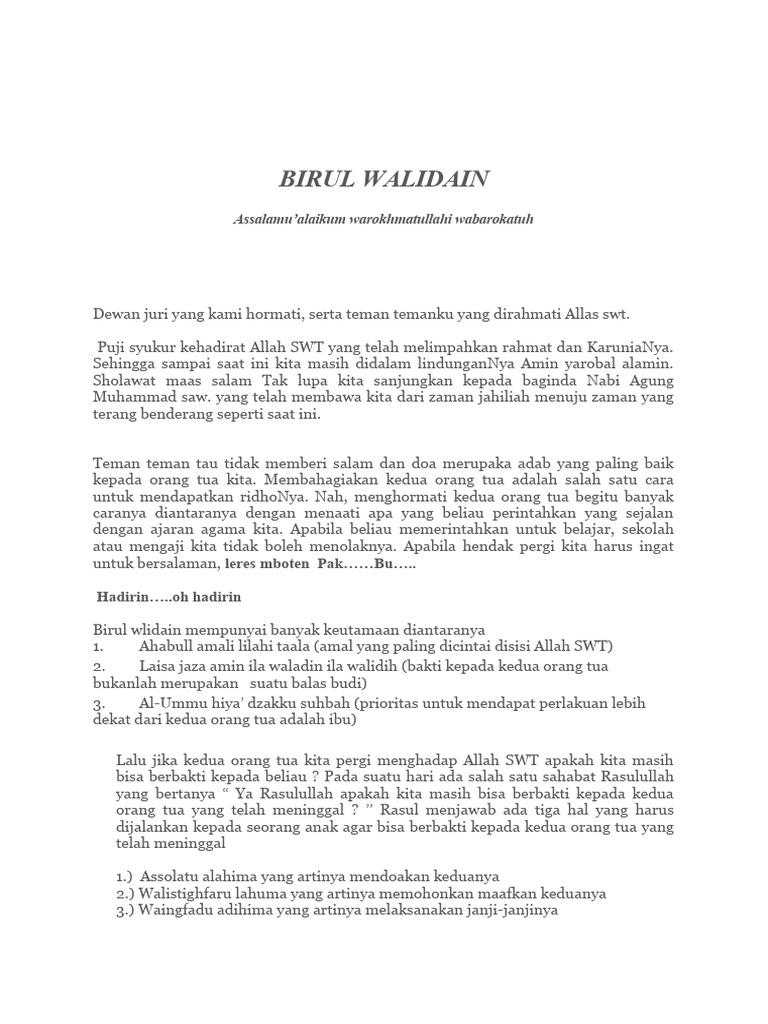 Naskah Pidato Birul Walidain | PDF