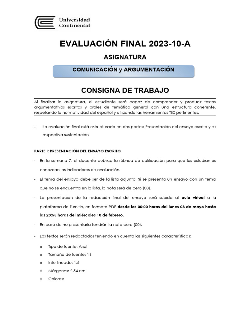 Consigna de Trabajo - Evaluación Final 2023-10-A | PDF | Ensayos