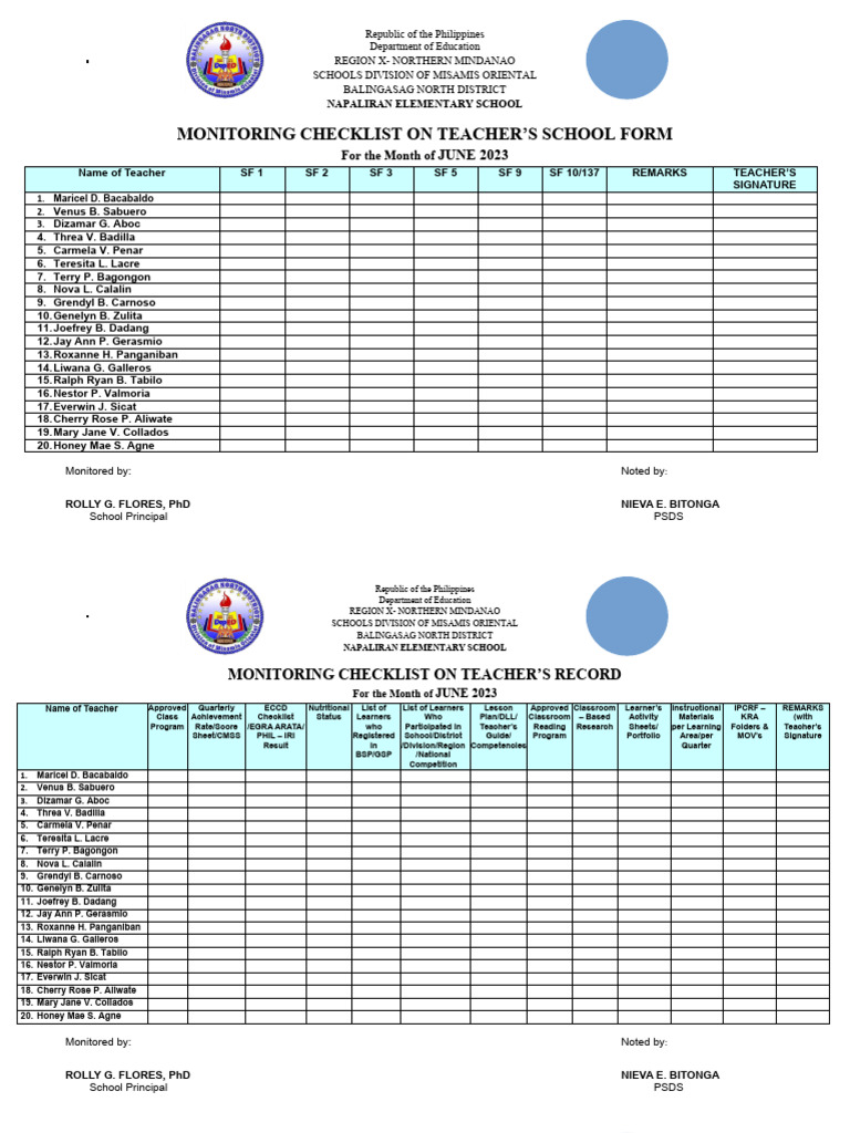 Monitoring Checklist | PDF